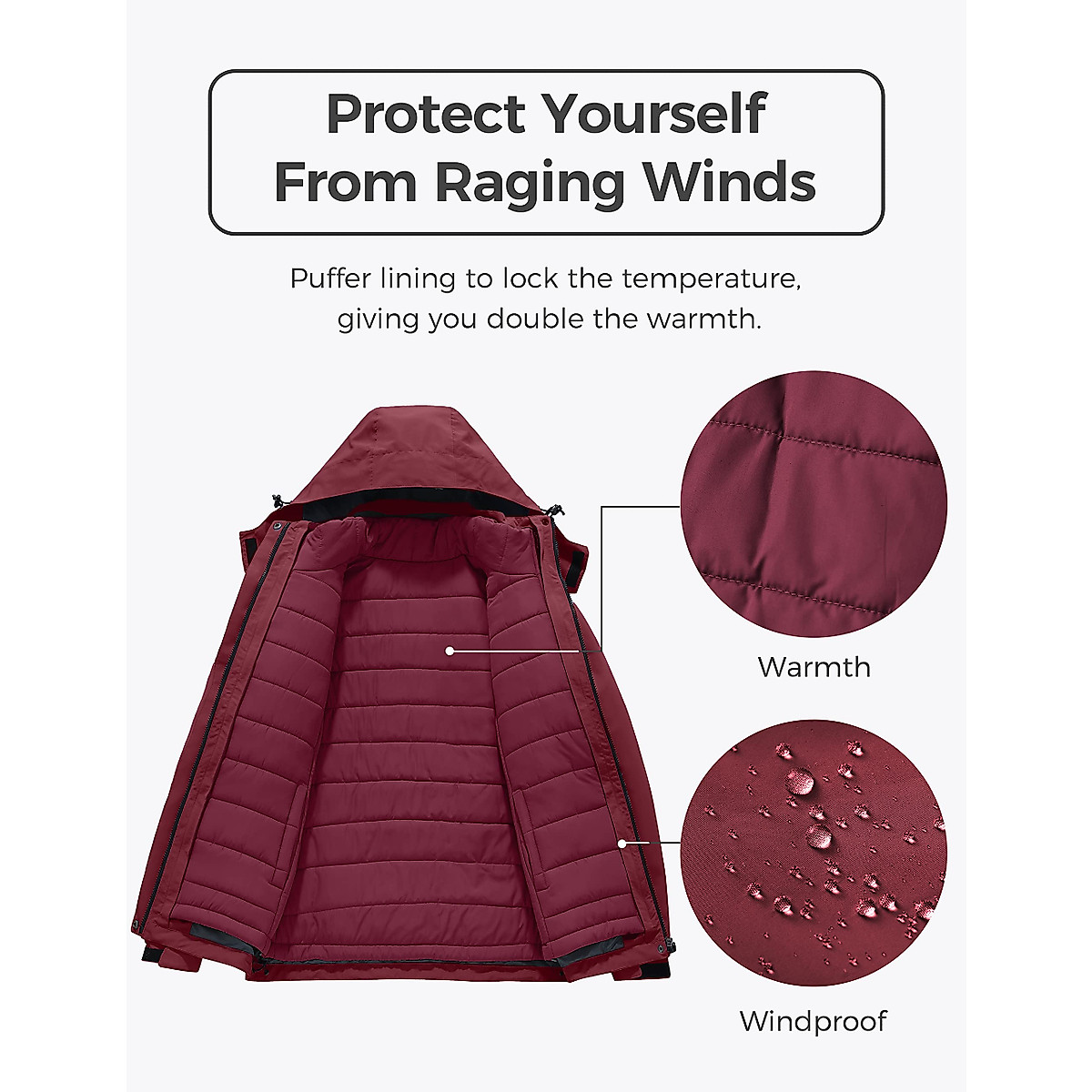 wantdo Women's Winter Snow Coat Mountain Skiing Jacket SoftShell Windbreaker Jacket Wine Red XL