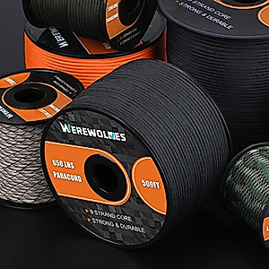 650lb Paracord/Parachute Cord - 9 Strand Paracord Rope - 100', 200' Spools of Parachute Cord, Type III Paracord for Camping, Hiking and Survival (Black, 100 Feet)