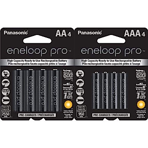 Panasonic Eneloop Pro AA and AAA High Capacity Ni-MH Pre-Charged Rechargeable Batteries Bundle (4 Pack of Each)