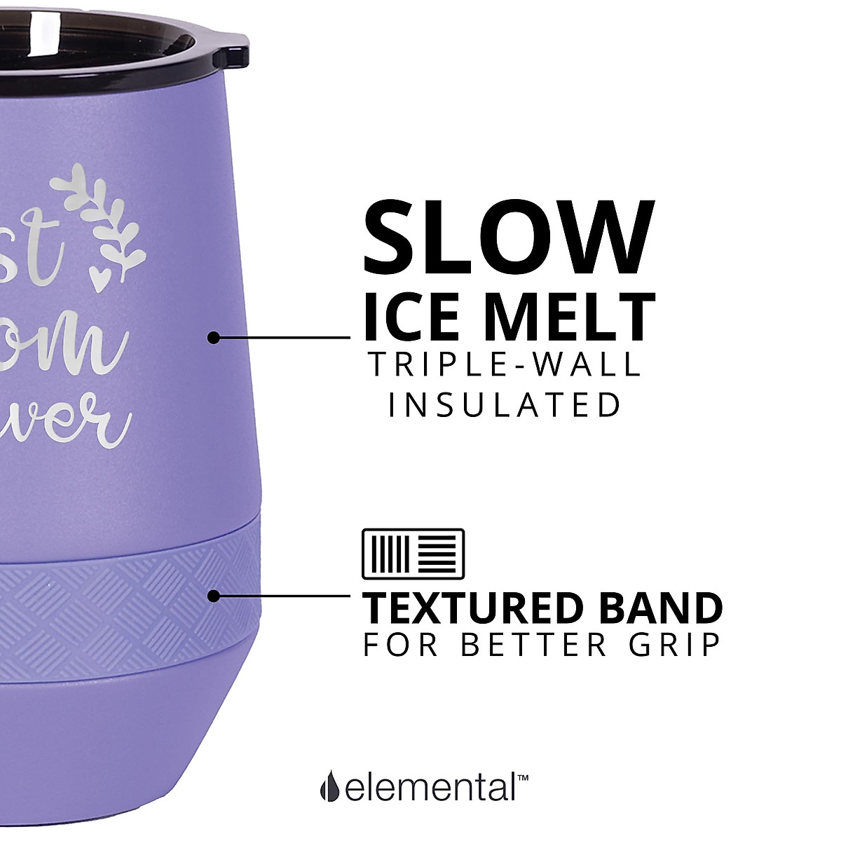 10oz Wine Tumbler for Mom - Insulated Travel Mug with Triple Wall Vacuum & Slider Lid - Tumbler for Birthdays, Mother's Day, and Christmas - Lavender