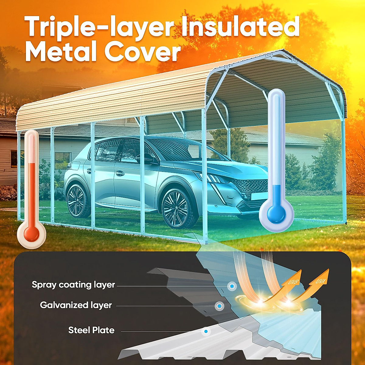 Quictent 12x20 ft Metal Roof Carport Kits Hard Top Garage Heavy Duty Steel Car Canopy, White