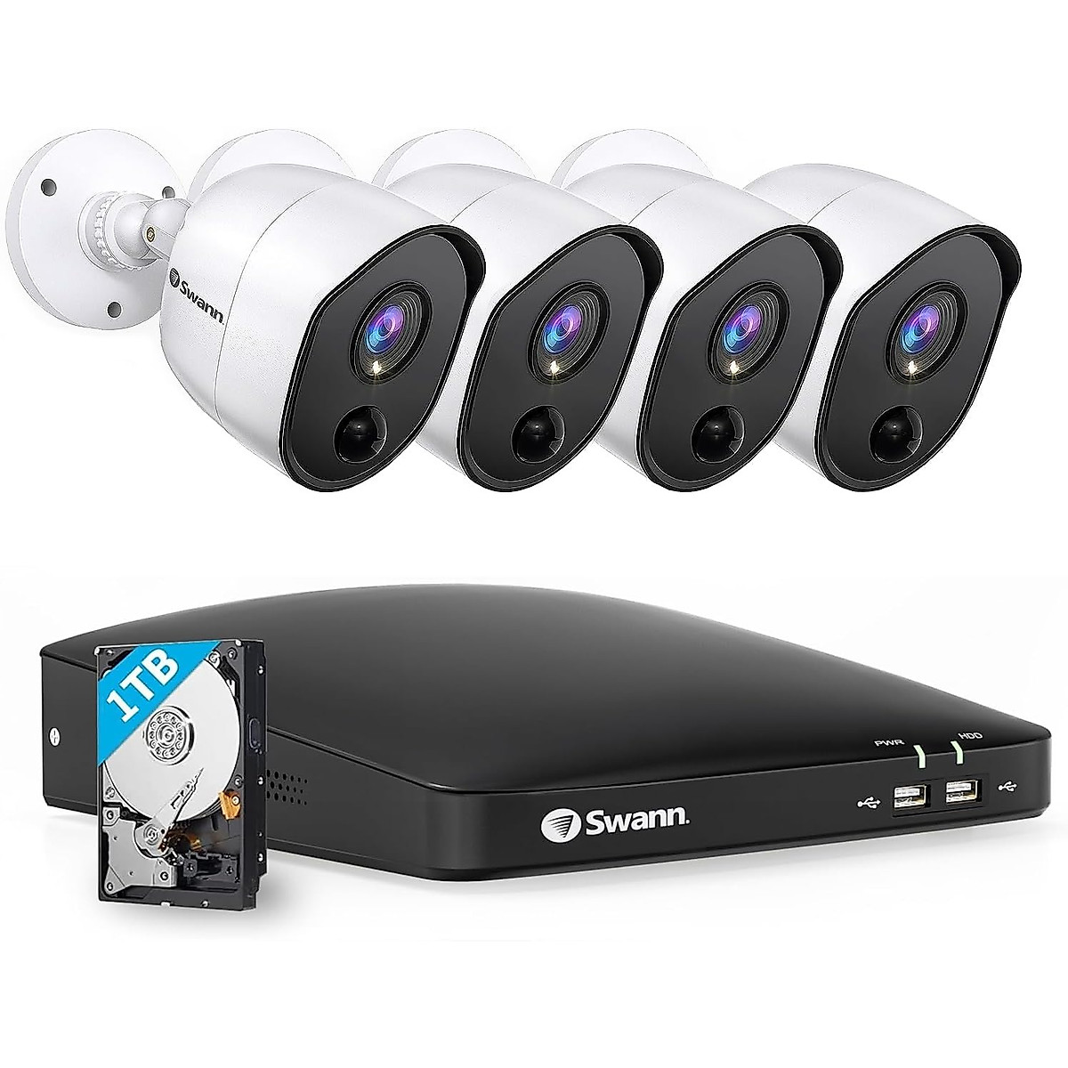 Swann Home DVR Security Camera System with 1TB HDD, 8 Channel 4 Camera, 1080p Full HD Video, Indoor or Outdoor Wired Surveillance CCTV, Heat and Motion Detection, 845804