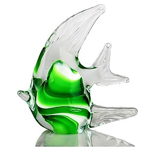 vskikris Green Hand Blown Tropical Fish Figurines Art Glass Fish Sculpture Collection for Home Decor Fish Tank Aquarium