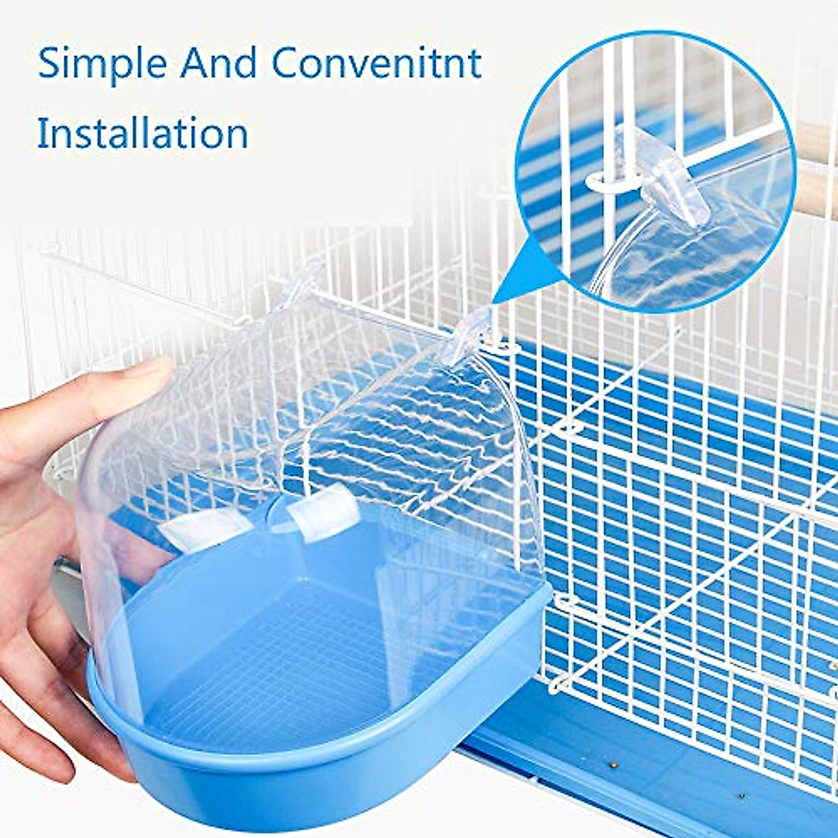 Bird Bath Cage Small Blue Bird Bath Tub Cover Shower Supplies for Cockatiel, Budgerigar, Macaw, Finch, Budgie, Parakeet, Conure, Canary, Parrots