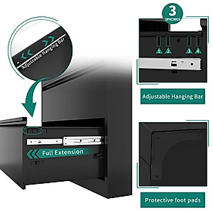 AOBABO 4 Drawer Lateral Steel File Organizing Cabinet with Locking System and Adjustable Hanging Bars for Letter/Legal Size Paper, Black