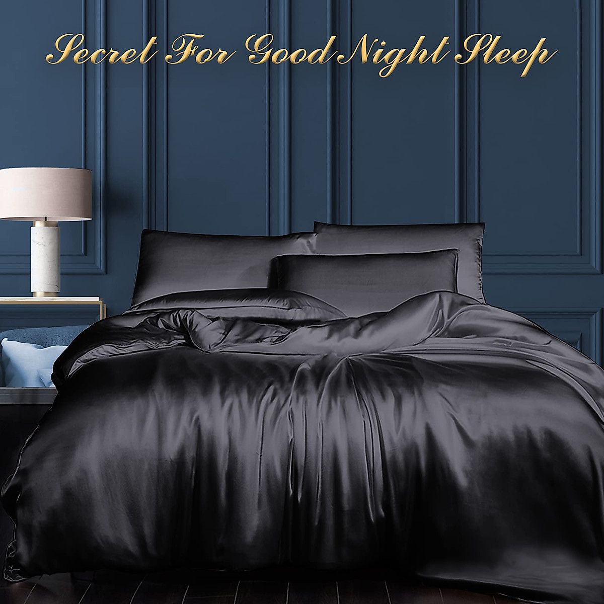 Smbeope 100% Mulberry Silk Pillowcase 2 Pack for Hair and Skin,with Hidden Zipper,Both Sides 22 Momme Natural Silk Pillow Cover,Soft Breathable & Smooth (Black, Queen)