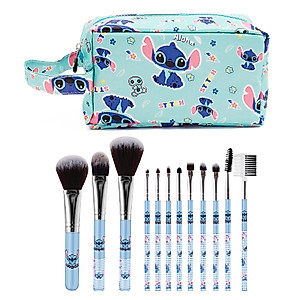 U-CHYTY Cartoon Kitty Makeup Bag with Makeup Brush Plush Stitch Cosmetics Case 8 Pcs Cosmetic Brush Kawaii Capacity Bag for Women -5