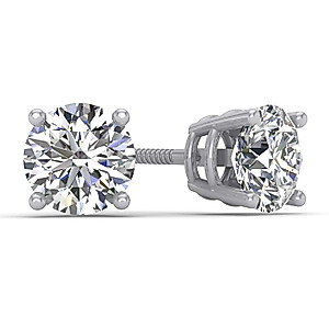 1.00ct tw IGI Certified 14K White Gold Round Diamond Stud Earring with Screw-Backs (G-H, I2-I3)