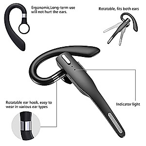 AMERCOOWTT Bluetooth Headset, Wireless Bluetooth Earpiece with Microphone, 48 Hours Play Time, 500mAh Charging Case, Built in ENC Dual Mic Noise Cancelling, for Business Office/Driving/Truck