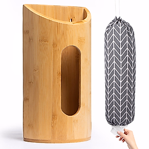 Bamboo Grocery Bag Holder,Trash Bag Dispenser,Wall Mount Plastic Bag Saver,Organizer for Plastic Bags