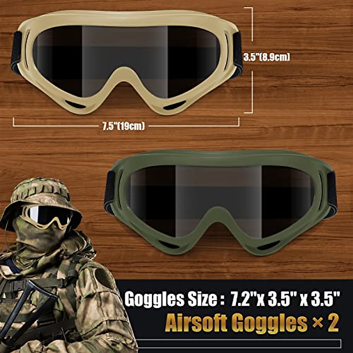 MAMBAOUT Airsoft Tactical Goggles, 2-Pack Outdoor Sports Military Tactical Shooting Goggles, Anti-Fog