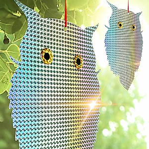 OFFO Owl Decoy to Scare Birds Away (No Bells) Bird Deterrent Device for Woodpecker Pigeon 2 Pcs Plastic Hanging Outdoors Reflective Keep Birds Away Home and Garden