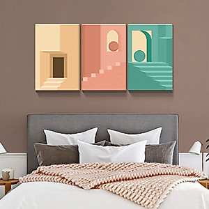Denozer - Boho Wall Art Abstract Canvas Print Wall Art Set Mid-Century Modern Architecture Abstract Shapes Illustrations Minimalism Decorative Contemporary for Living Room, Office - 30"x40"x3 Pieces