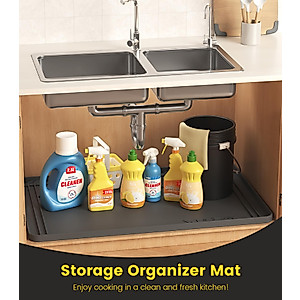 Under Sink Mats for Kitchen Waterproof, Cut to Fit Under Sink Drip Tray for Kitchen Bathroom Cabinets, Silicone Sink Liner Hold Up to 3.3 Gallons Liquid, 34" X 22" Or Smaller - Grey