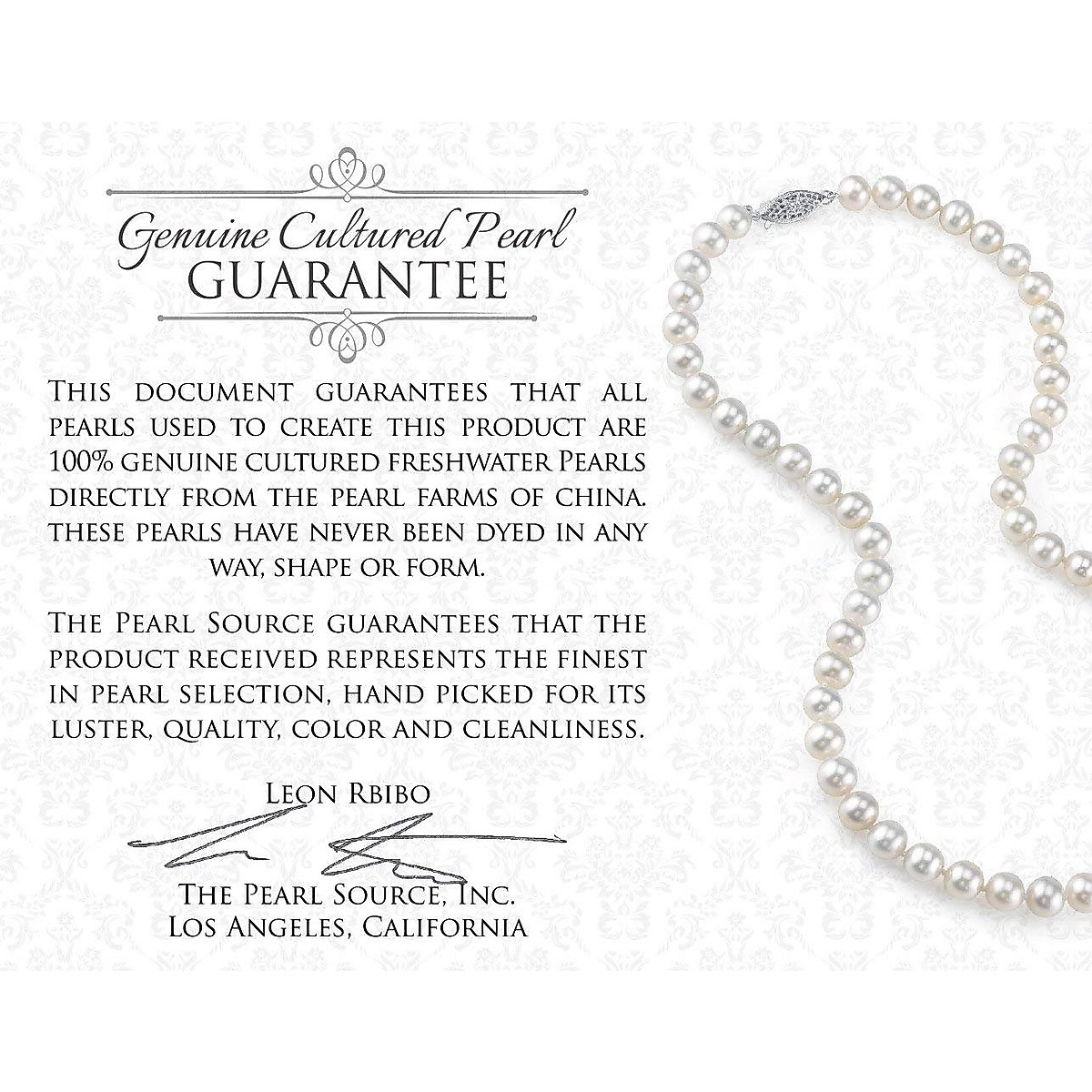 The Pearl Source 14K Gold 7-8mm AAA Quality White Freshwater Cultured Pearl Necklace for Women in 24" Matinee Length