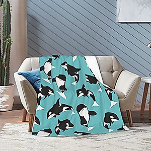Killer Whale Blanket Super Soft Warm Bedding Bed Throw Blankets Cool for Couch Bedroom Sofa Office Car Decor, All Season Cozy Flannel Plush Blanket Gifts for Girls Boys Adults, 60"X50"
