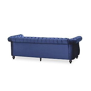 Page Tufted Chesterfield Velvet 3 Seater Sofa, Midnight Blue and Dark Brown