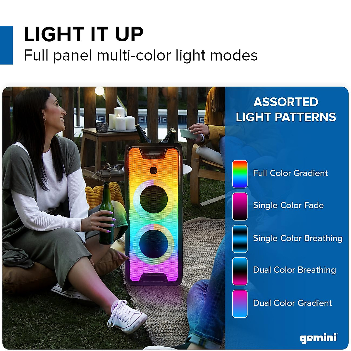 Gemini Sound GLS-880 Portable Party Speaker with 1000W Peak Power, Hi-Fi Class Bluetooth Streaming, Built-in LEDs, USB & FM Radio Playback, and Rechargeable 16 Hour Battery