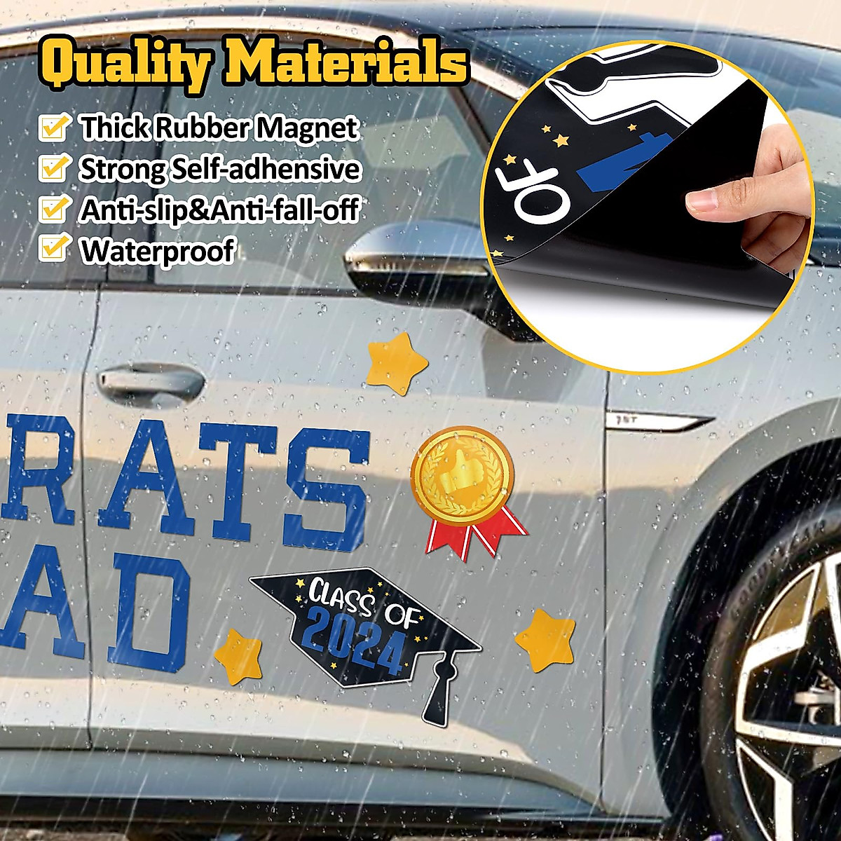 Congrats Grad Car Magnets Graduation Magnetic Car Decorations Class of 2024 Car Parade Decor Signs Car Magnet Decal Stickers Graduation Party Decor Blue