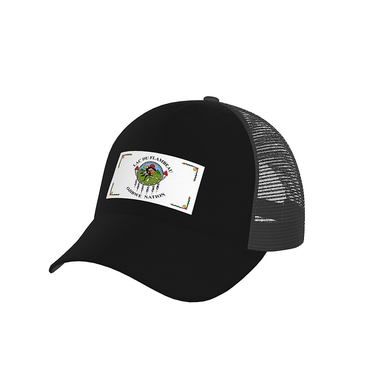 IMEEGIEN Flag of The Lac Du Flambeau Ojibwe Nation Baseball Cap for Men Women Adjustable Breathable Mesh Baseball Caps Outdoor Sports Trucker Hat Black