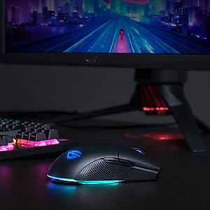 ASUS ROG PUGIO II Mouse Gaming RGB Ottico Wireless, Bluetooth, USB, ambidestro, 16.000 DPI, 7 pulsanti programmabili, pulsanti laterali configurabili, illuminazione Aura Sync