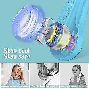 BOHOFAM Portable Kids Neck Fan, Neck Fan For Kids Rechargeable, Bladeless Cooling Children Fan,3 Speeds Mute Fan Adjustable Operated Presonal Fan For Playing,travel Theme Parks.(Blue)…