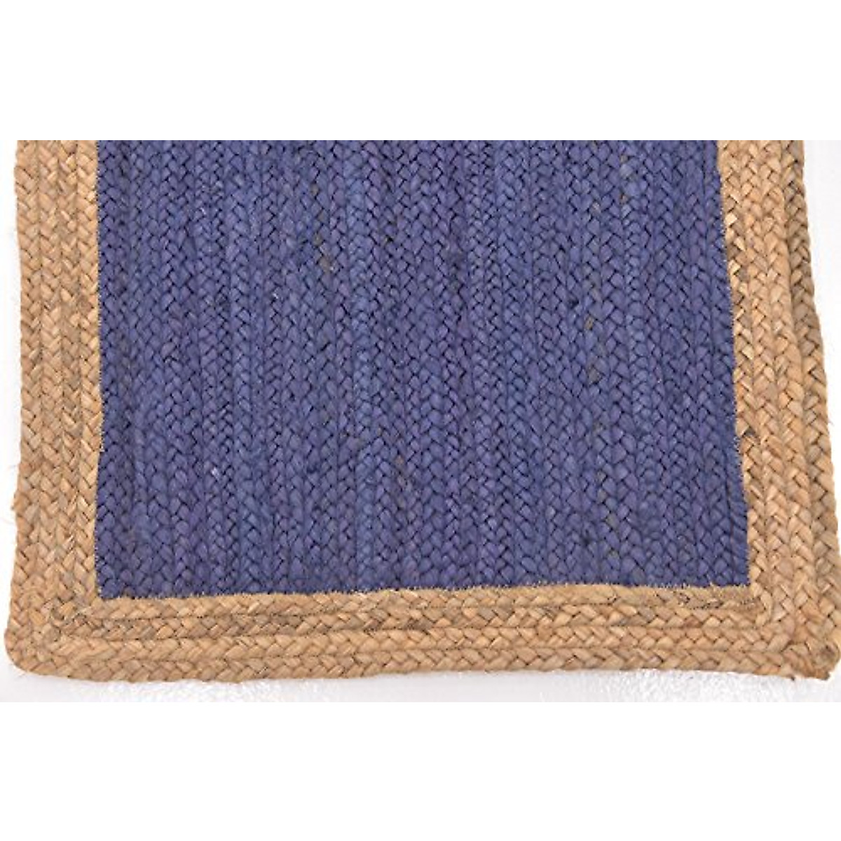Unique Loom Braided Jute Collection Classic Quality Made Natural Hand Woven with Solid Color Detail, Area Rug, Rectangular 2' 0" x 3' 0", Navy Blue/Tan