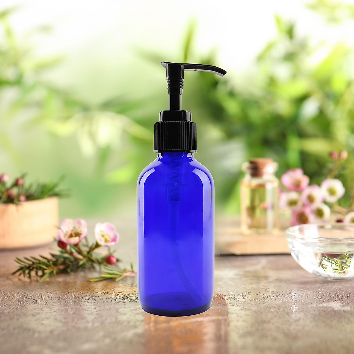 Cornucopia Brands 4-Ounce Cobalt Glass Pump Bottles (4 Pack), for Aromatherapy, Lotions, Soaps & More