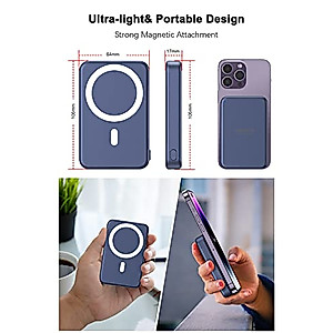 vatemax Power Bank Fast Charging, 10000mah Portable Charger Power Bank Magnetic Portable Charger 22.5W Wireless Power Bank USB PD QC3.0 Type-C Led Display Magnetic Power Bank (Blue)