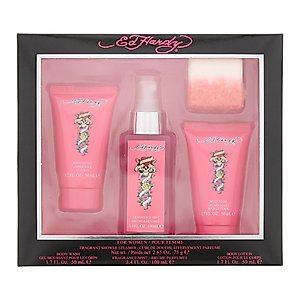 Ed Hardy Women's Perfume Gift Set, 4 Pieces Include Fragrance Mist, Body Lotion, Body Wash, and Fragrant Bath Fizz