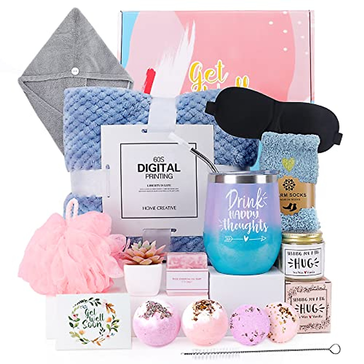 Get Well Soon Gifts for Women,Care Package for Women,Feel Better Gifts Basket for Sick Friends,After Surgery Recovery Thinking of you Self Care Sympathy Gift for Women with Blanket & Socks,Tumbler