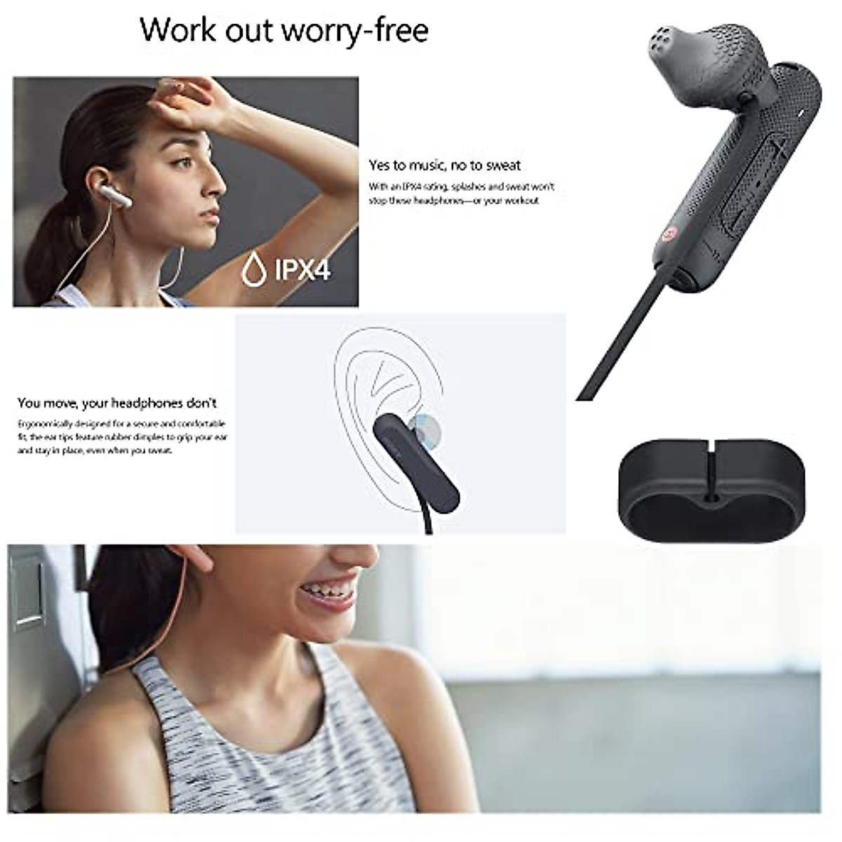 Sony Extra Bass Bluetooth Headphones, Best Wireless Sports Earbuds with Mic/Microphone, IPX4 Splashproof Stereo Comfort Gym Running Workout up to 8.5 Hour Battery, Black (International Version)