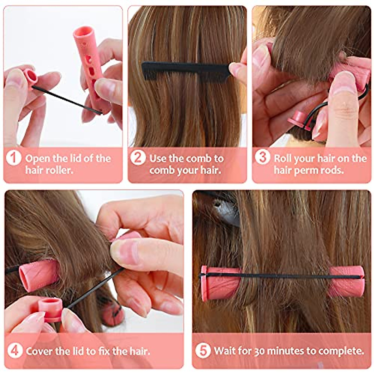 SPTHTHHPY Hair Roller Set, 100 PCS Perm Rods with 5 Sizes Hair Curler for Women Long Short Hair DIY Hairdressing Styling Tools