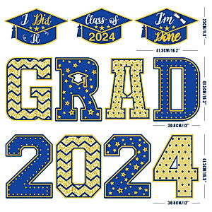 2024 Graduation Yard Sign Decoration Blue and Gold Congrats Graduation Lawn Signs with 22 Stakes for Outdoor Congrats Graduation Party Decoration Class of 2024 Supplies