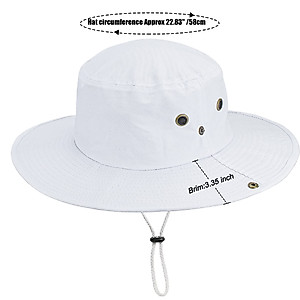 Womens Sun Hat Wide Brim Bucket Hats Hiking Fishing UV Protection Safari Boonie Hat for Men Women（L 24" /61cm，M 22.83"/58cm） White