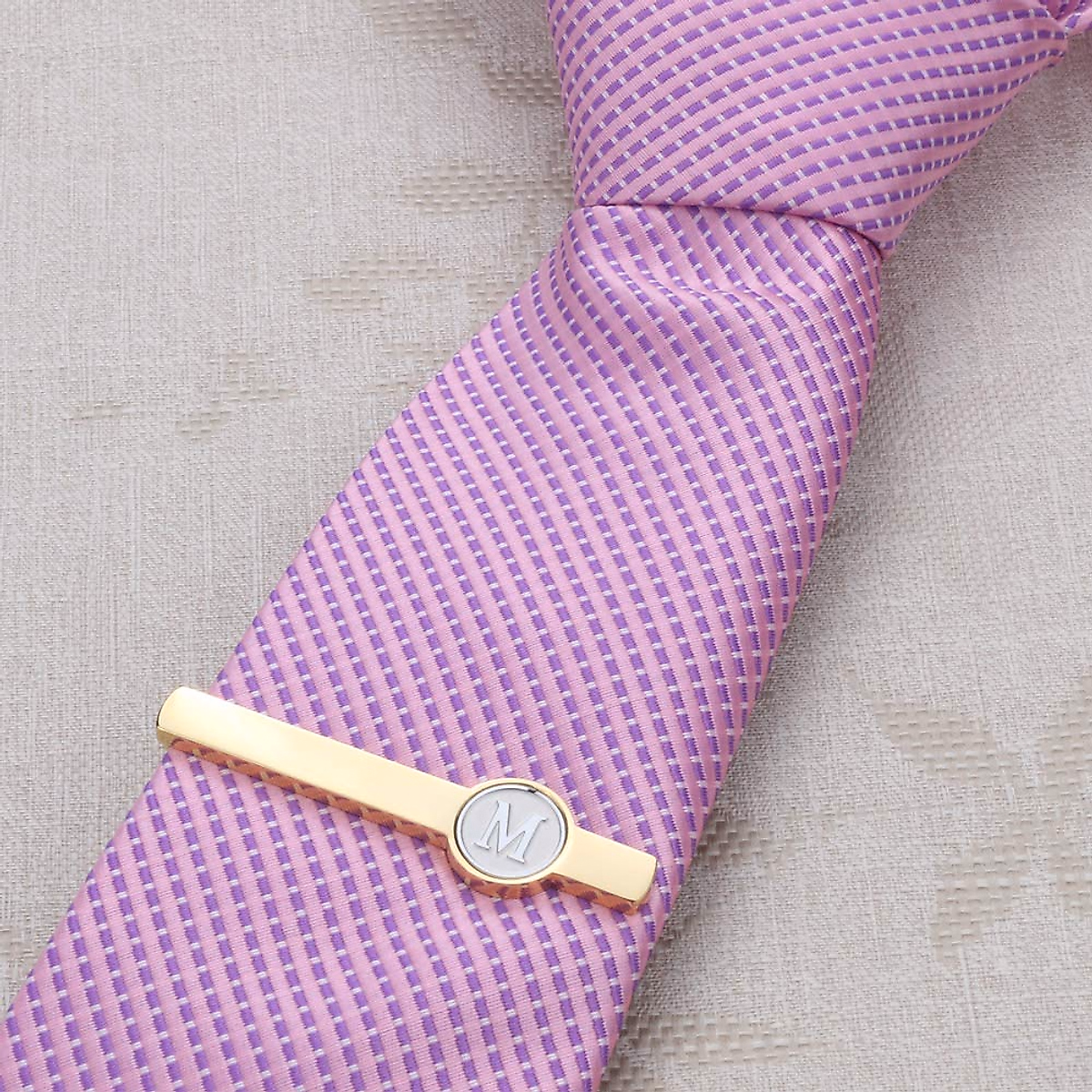 GWD Mens Cufflinks Tie clips set Set Shirt Classic Initials Alphabet A-Z Gift Box ((Cufflinks Tie Clip Set) M)