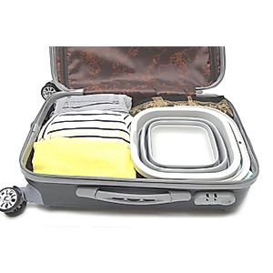 SAMMART Set of 2-5L (1.3 Gallon) Sqare Collapsible Plastic Bucket - Foldable Square Tub - Portable Fishing Water Pail - Space Saving Outdoor Waterpot (2, Grey)