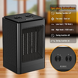 Space Heater, 1500W Portable Heater, 60°Oscillating Electric Heater, Heater for Home