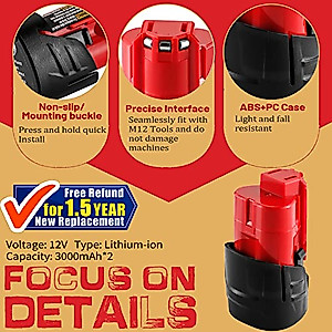 TenHutt 【Upgrade!】 2 Pack M12 3.0Ah Replacement Battery for Milwaukee 12V M12 Lithium Ion Battery Xc Tools/Heated Jacket 48-11-2420 48-11-2440 48-11-2402 48-11-2411 48-11-2412 Cordless Power Tools