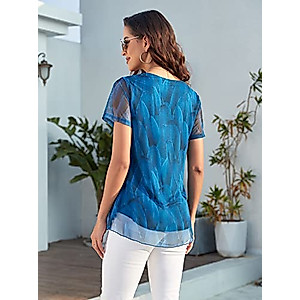 SeSe Code Ladies Tops and Blouses Short Sleeve Tunic Tops for Women Loose fit Beach Shirts Dressy Tops for Women for Evening Party Fashion Tops Black White Floral L