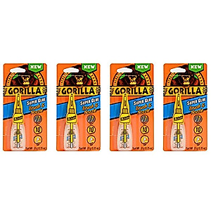 Gorilla Super Glue with Brush & Nozzle Applicator, 10 Gram, Clear, (Pack of 4)