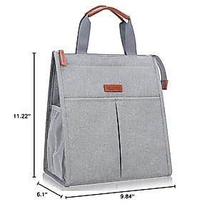 Lacdo Lunch Bag for Women Men Insulated Lunch Tote Bags Waterproof Reusable Lunch Box Soft Cooler with Pockets for Work Travel Picnic, Gray