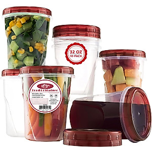 AQUA BLUE Soup Freezer Storage Containers with Twist Top Lids [32 Oz 10 Pack] Reusable Plastic Food Quart Storage Container with Screw On Lids, Leakproof, Stackable, Microwave Safe BPA Free