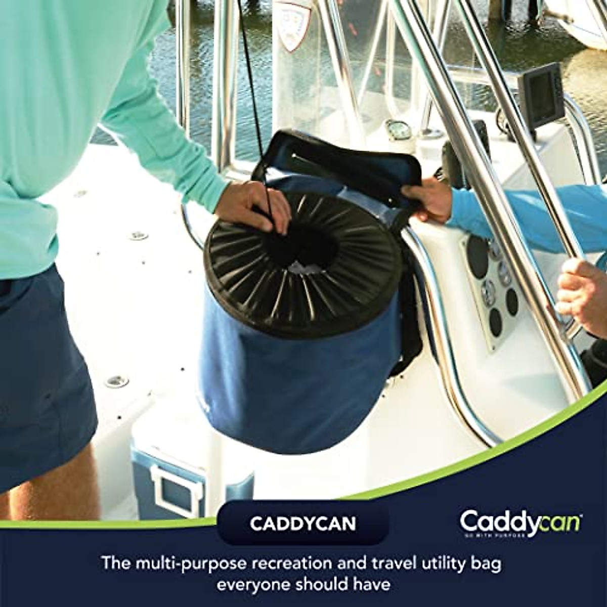 Caddycan - Portable Trash Can for Boating | Tough and Durable Storage Bag for Use with Kayaking, Camping, Hiking, Beach, Fishing | Collapsible, Multi-Purpose, Standard Size, Marine Blue