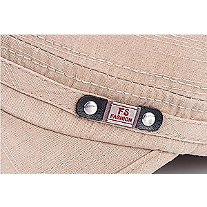 QZUnique Unisex Fitted Flat Top Cap Solid Brim Army Cadet Style Military Hat with Adjustable Strap