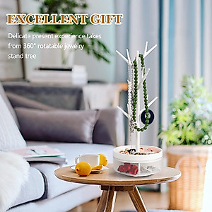 Inmorven Jewelry Tree Stand Organizer with Storage Box, White Display Holder for Necklaces Bracelets Earrings, with Clear Base Container