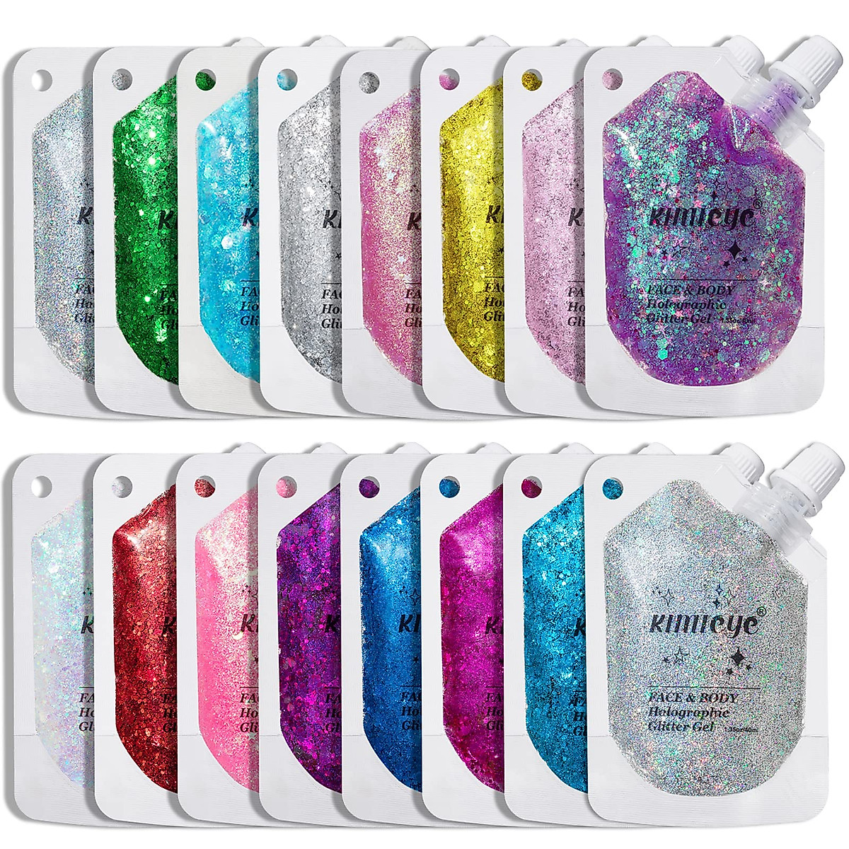 Holographic Face Glitter Gel Body Shimmer Makeup for for Hair, Face, Clavicle, Arm, Nail, Eyeshadow, Long Lasting Waterproof Party Glitter for St. Patrick's Day, 1.35oz (Grass Green #16)