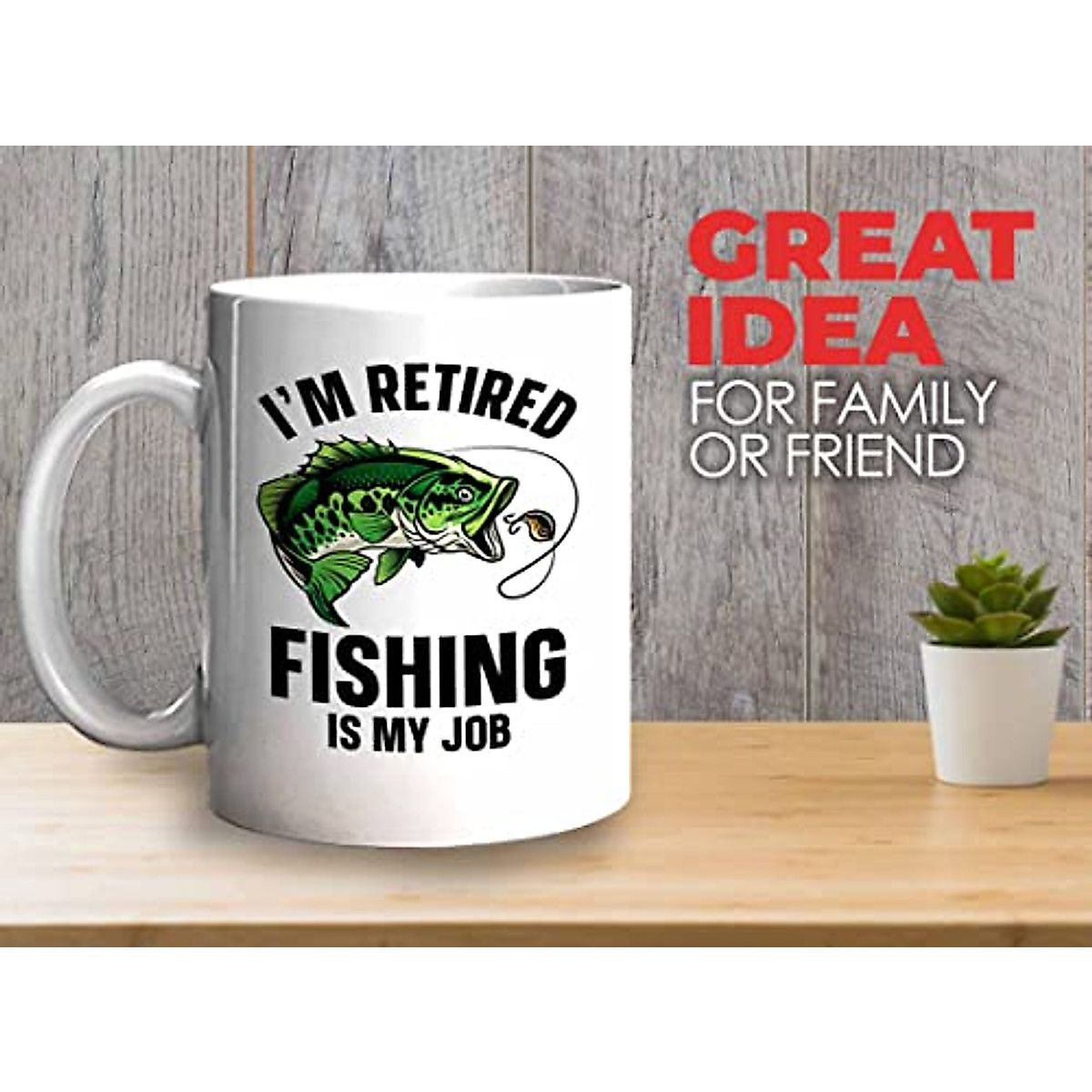Fisher Coffee Mug 11oz White - i'm retired fishing is my job - Bass Fishing Spooler Boat Lovers Lures Rod Funny Fisherman Joke Retirement Grandpa