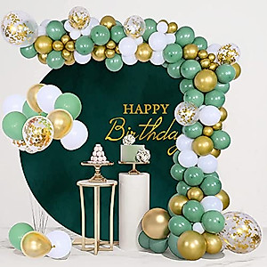 Canessioa 7.5x7.5ft Green Birthday Round Backdrop Cover Dark Green Atrovirens Gold Happy Birthday Round Backdrop Polyester Adult Man Woman 30th 40th Birthday Party Circle Backdrop Cover