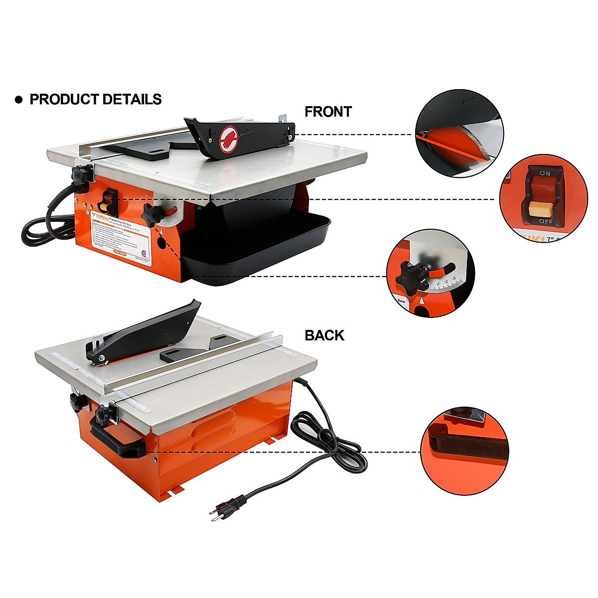 VIYUKI Tile Cutter Saw Portable Wet Cutting Porcelain Tile Cutter Table Saw 7-Inch Wet Tile Saw